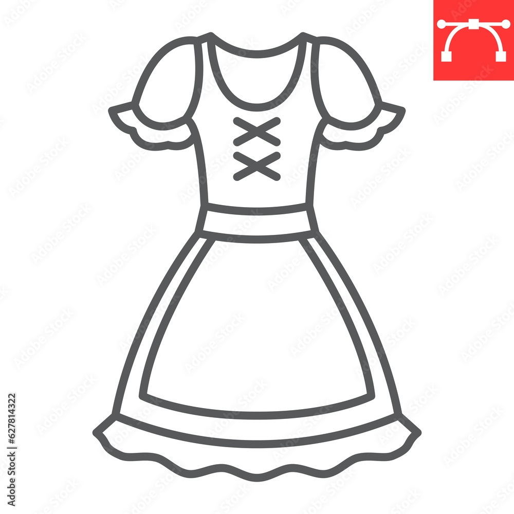 Dirndl line icon, oktoberfest and clothing, festival costume vector icon, traditional dress ...