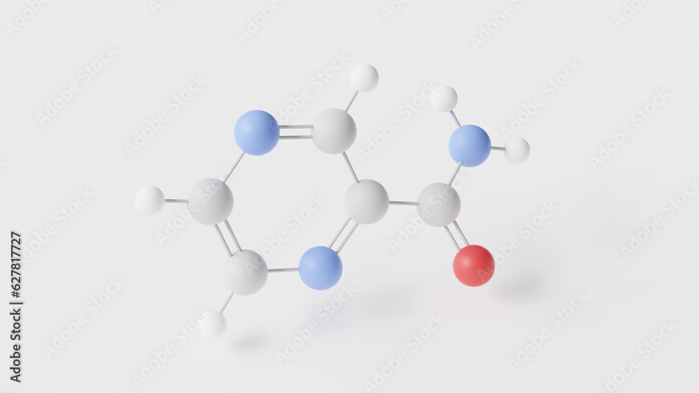 pyrazinamide molecule 3d, molecular structure, ball and stick model ...