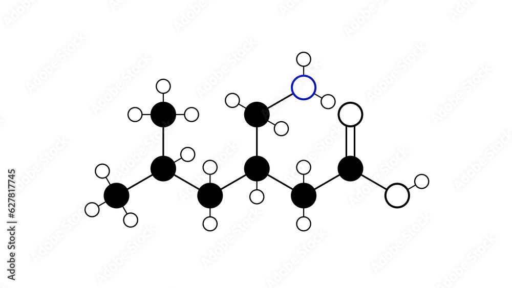 pregabalin molecule, structural chemical formula, ball-and-stick model ...