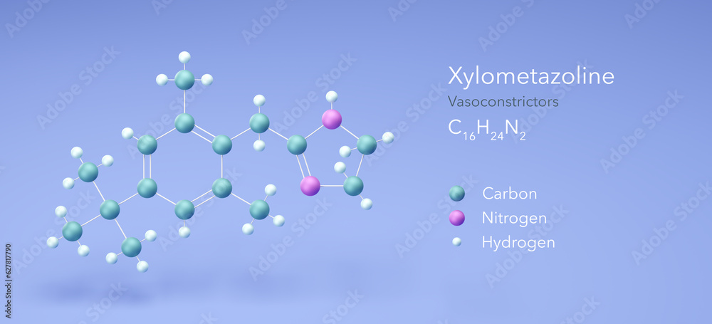 xylometazoline molecule, molecular structures, vasoconstrictors, 3d ...