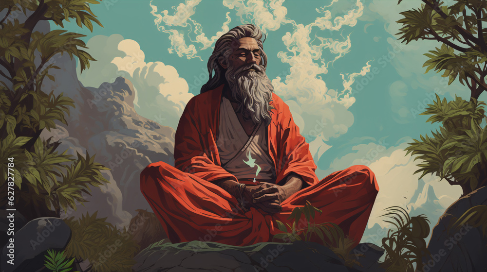Sage Saint Rishi image illustration. Lotus pose. St Rishi in Hindu ...