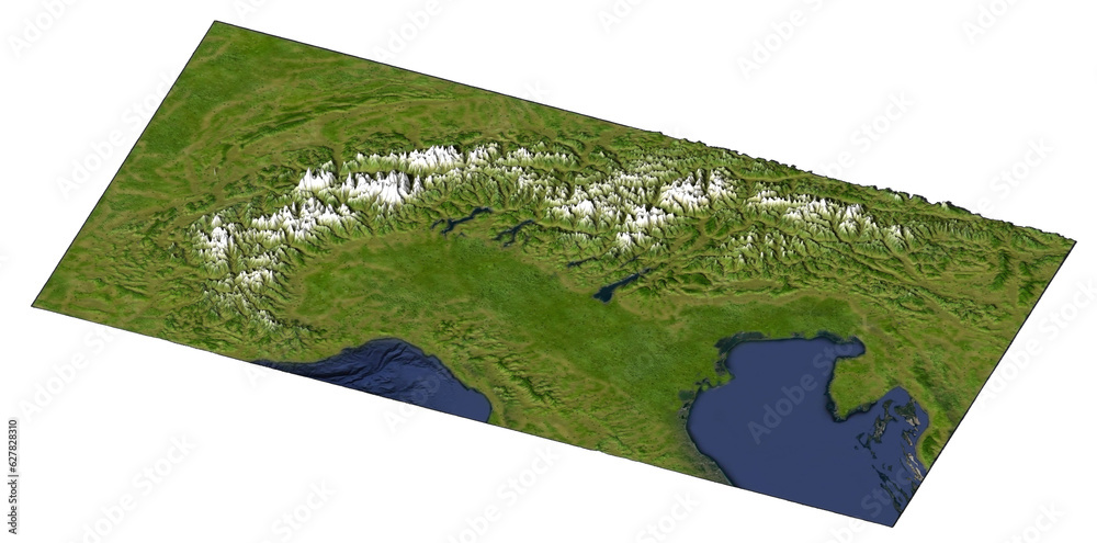 Italian Alpine Arch and Northern Italy, satellite view. Aerial view of ...
