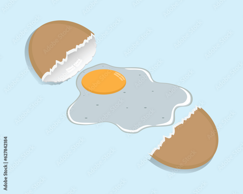 cartoon illustration vector design of an egg with its two shells broken ...