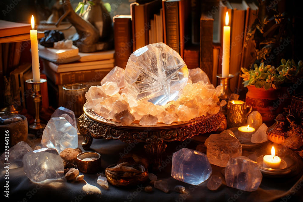 Sacred Illumination: Holy Light Shining on Crystal Altar of Quartz ...