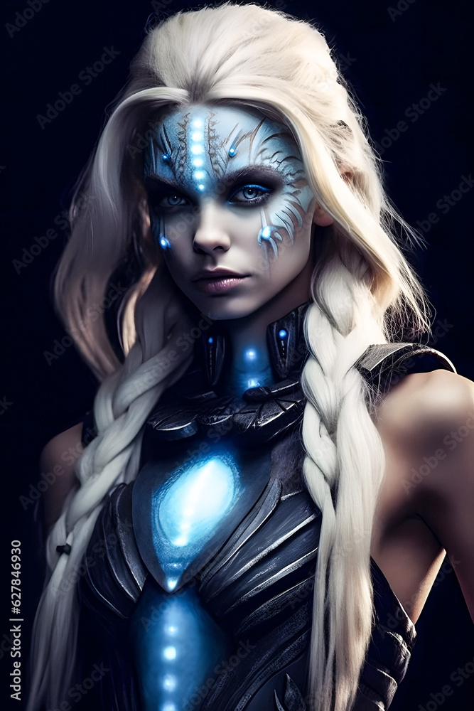 Ethereal Beauty: Portrait of a Stunning Young Alien Woman with Blue ...