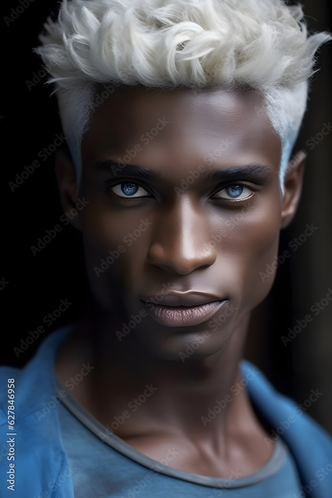 Ethereal Beauty: Portrait of a Young Black Male Model with Platinum ...