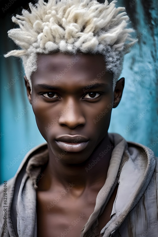 Ethereal Beauty: Portrait of a Young Black Male Model with Platinum ...