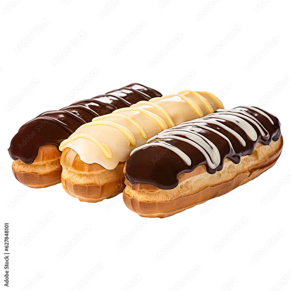 Eclairs pastry isolated on transparent background, Traditional french ...