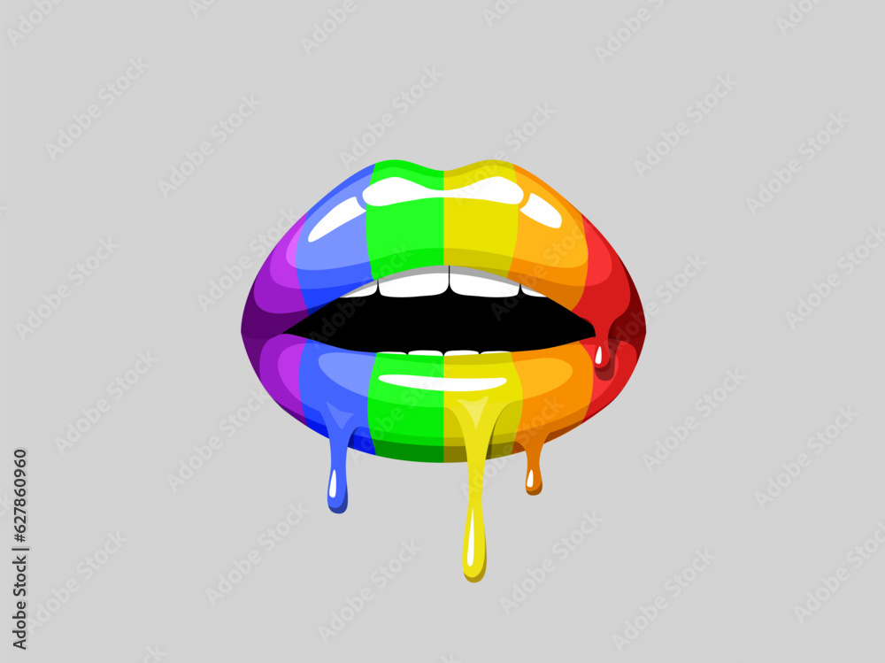 Rainbow pride day dripping mouth, bites LGBT lip for print shop ...