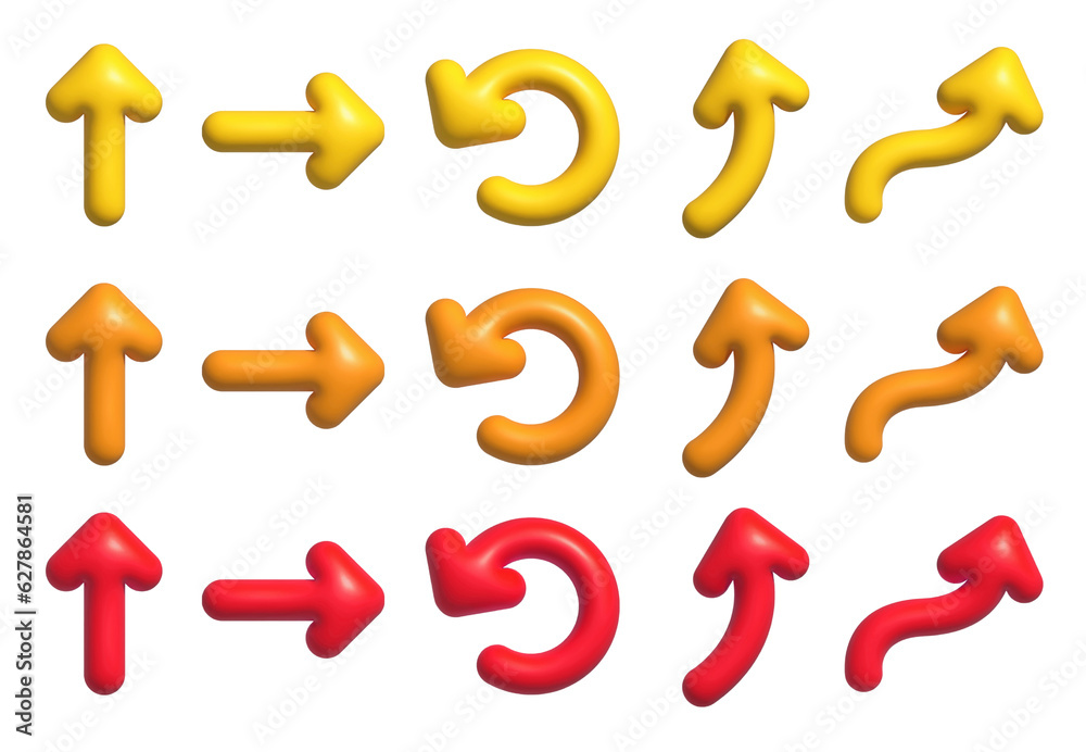3d arrows on transparent background. Yellow and red cartoon arrows set ...