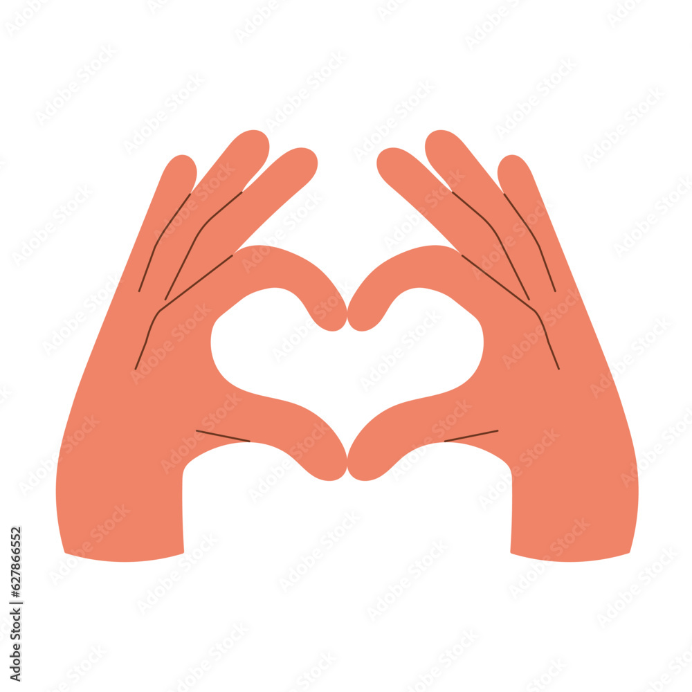Hands making sign heart by fingers vector flat illustration. Finger ...