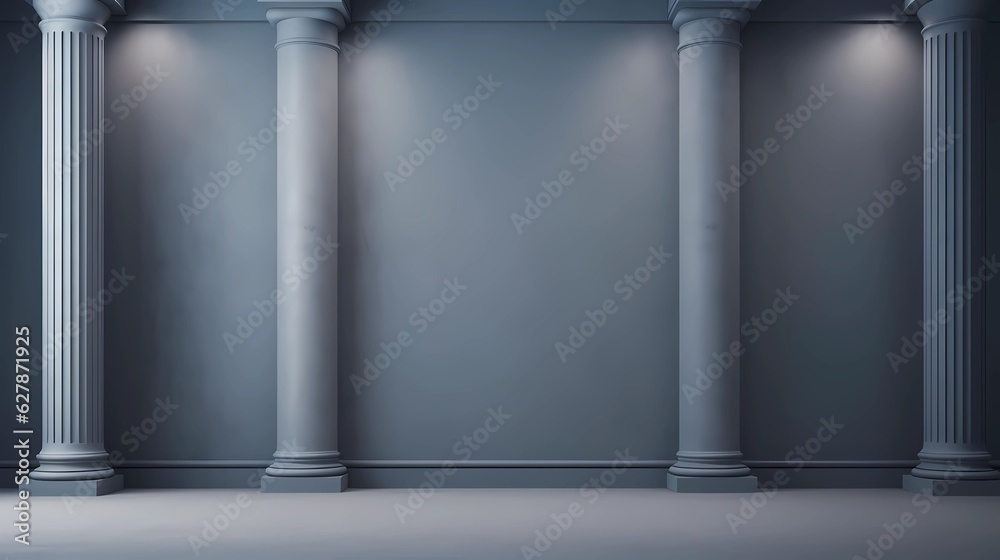 Universal minimalistic light blue background with roman pillars and ...