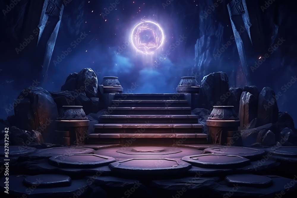 Stone platform for battle at night. Stock Illustration | Adobe Stock