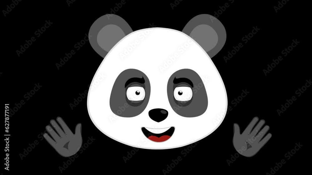 video animation happy cartoon panda bear face, with its hands waving ...