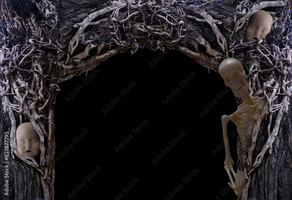scary, surreal background with skeleton, skulls, halloween concept ...