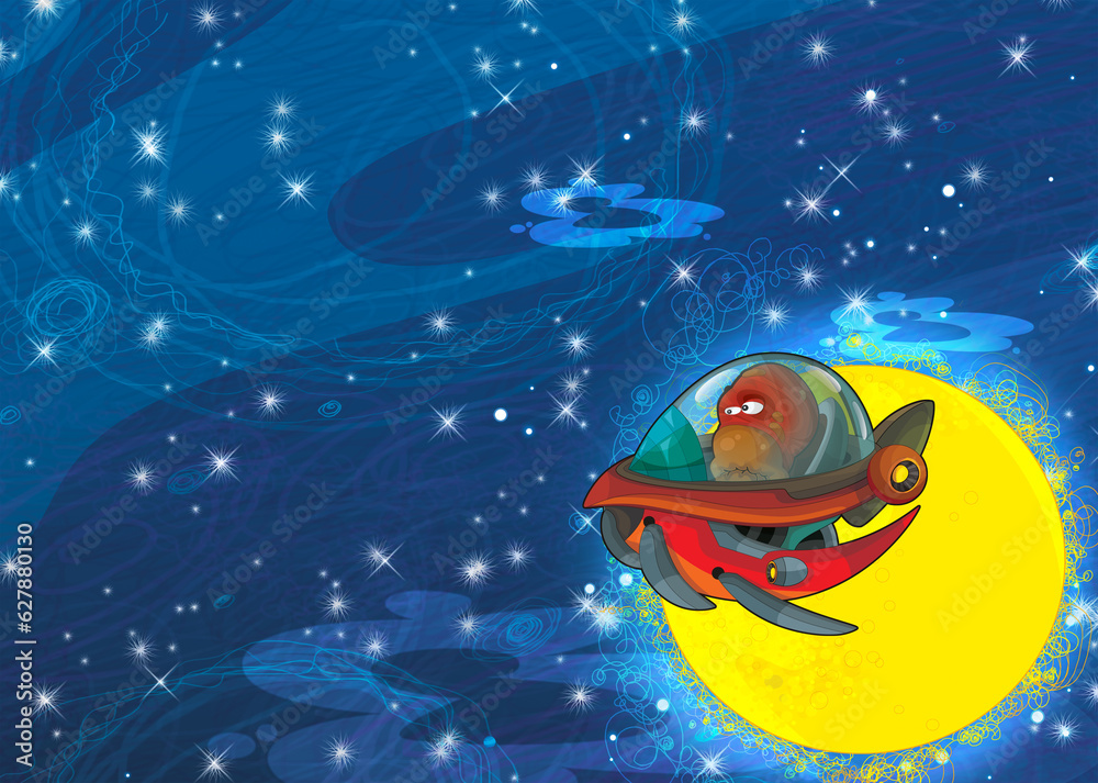 Cartoon funny colorful scene of cosmos galactic alien ufo space craft ...