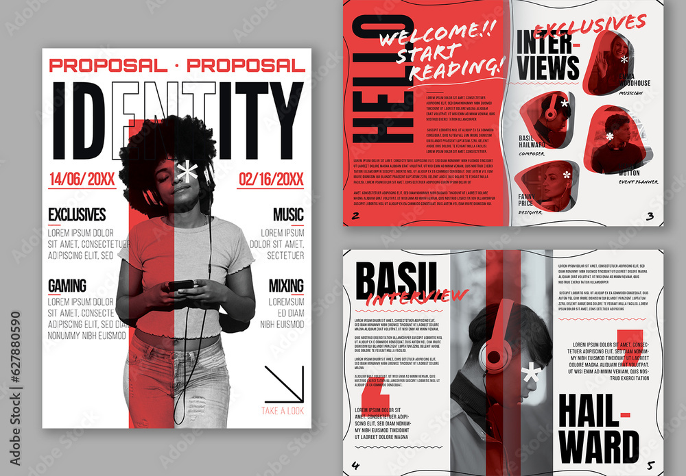 Modern Edge, Black and Red Magazine Layout Stock Template | Adobe Stock
