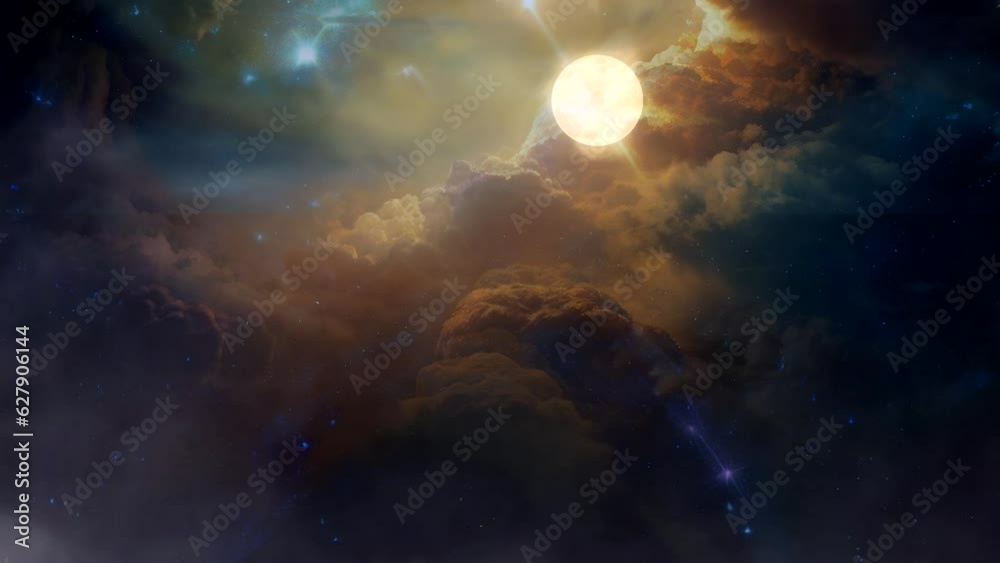 Fantasy landscape Full Moon on with Storm Clouds. Illustration of ...