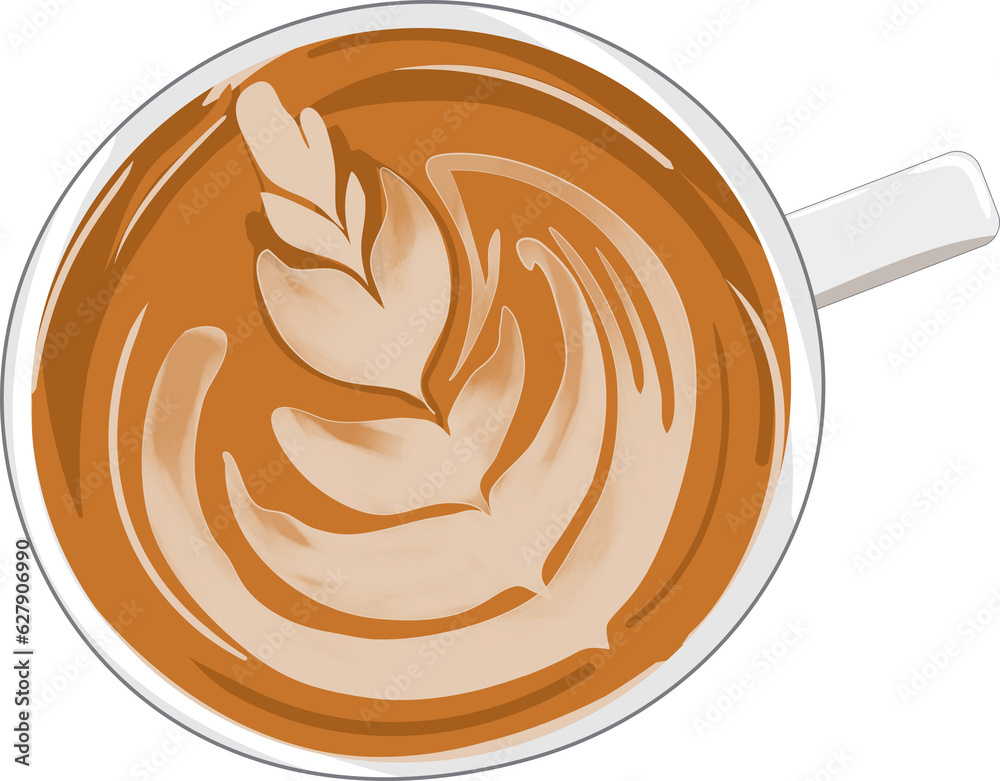 coffee latte leaf art pattern cappuccino in ceramic cup clipart illustration Stock Illustration ...