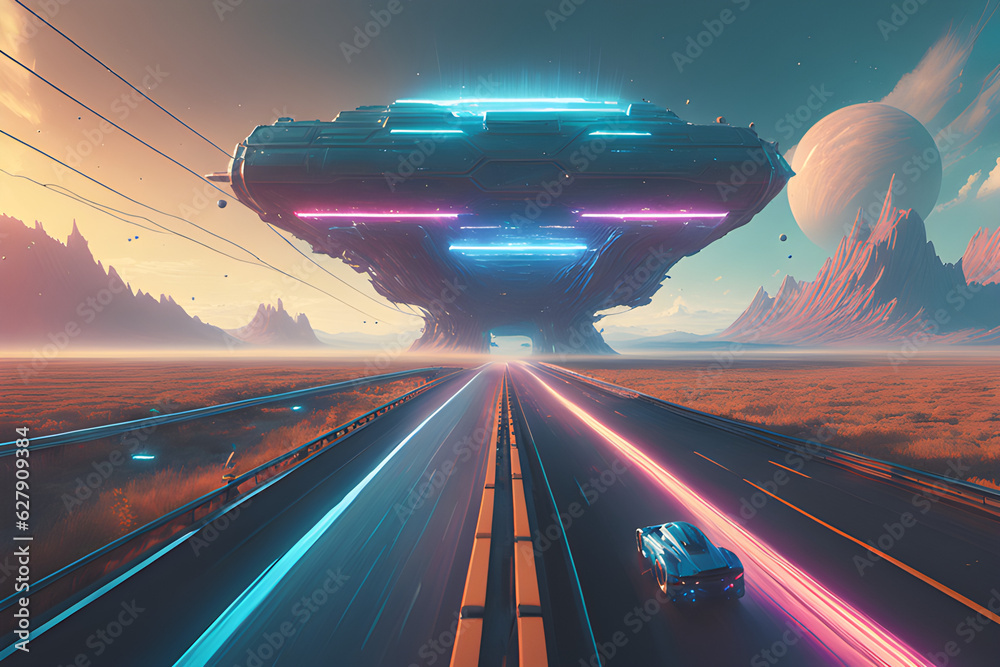 Foto de ai-outer-space-vanishing-point-super-highway-high-speed-digital ...