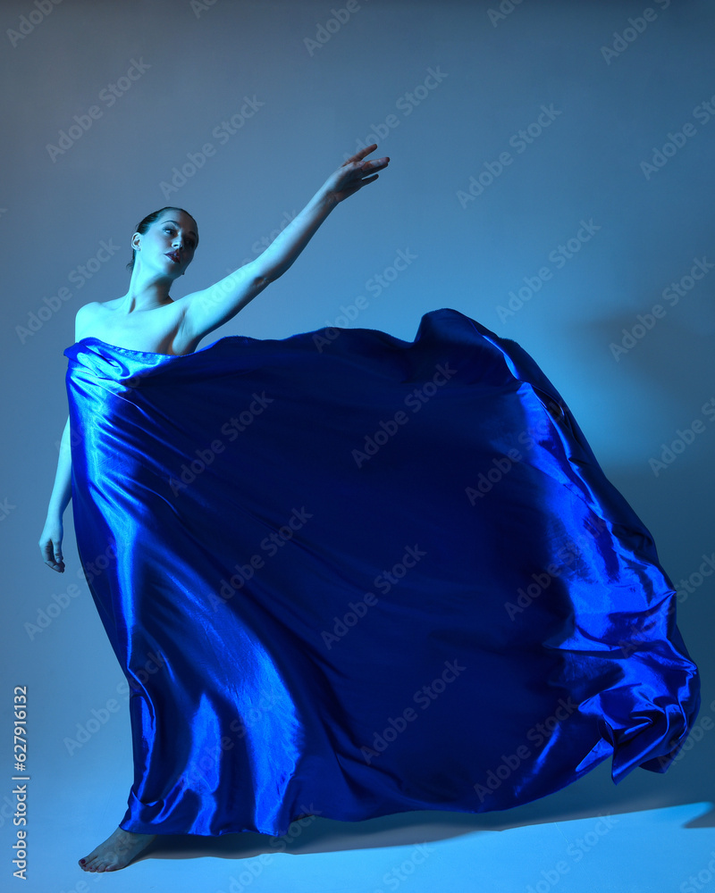 Full length portrait of beautiful female model wearing elegant flowing ...
