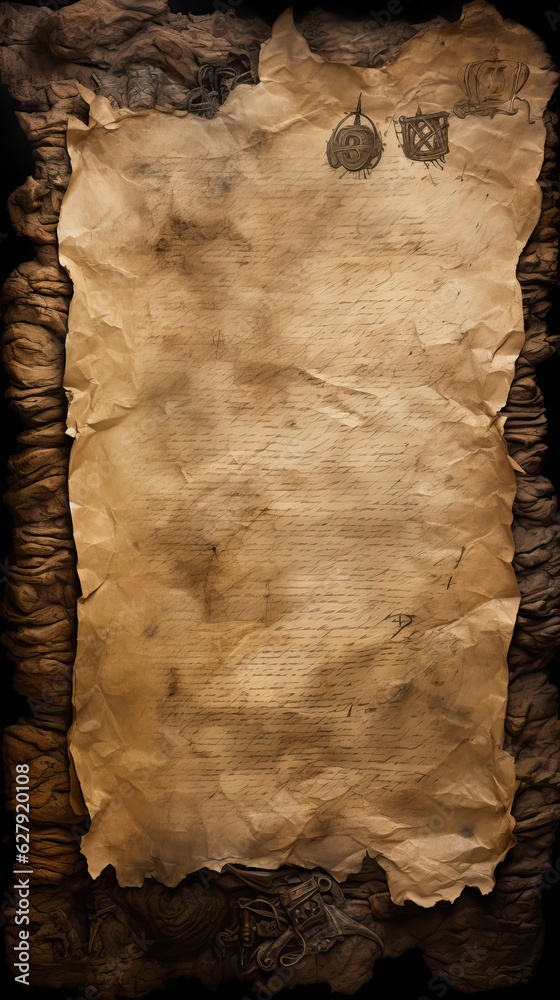 A blank papyrus leaf, or pirate map sheet, ready to carry messages in ...