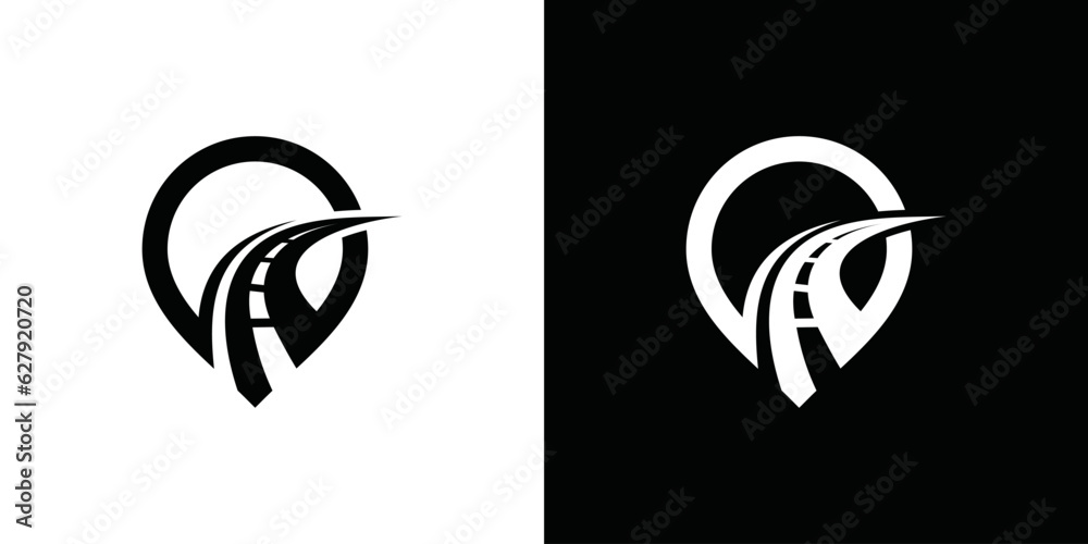 road map logo design template, location point and route map icon vector ...