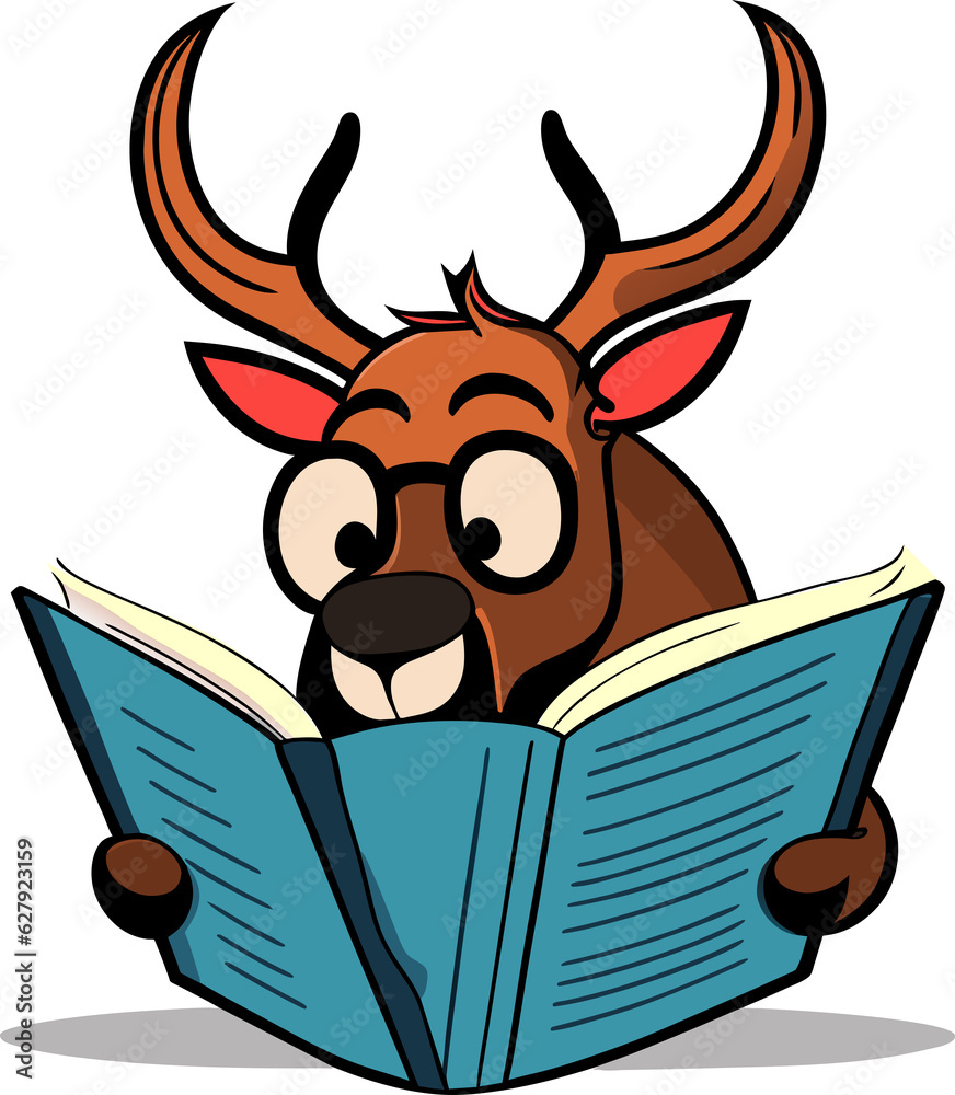 Cartoon illustration of a deer reading a book. Vector Illustration ...