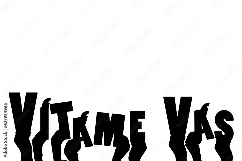 Digital png illustration of hands with vitame vas text on transparent ...