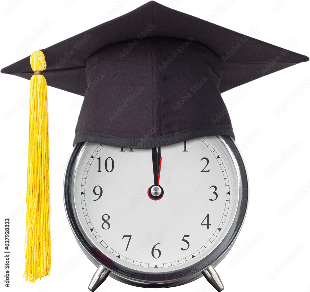 Digital png illustration of alarm clock with graduation cap on ...