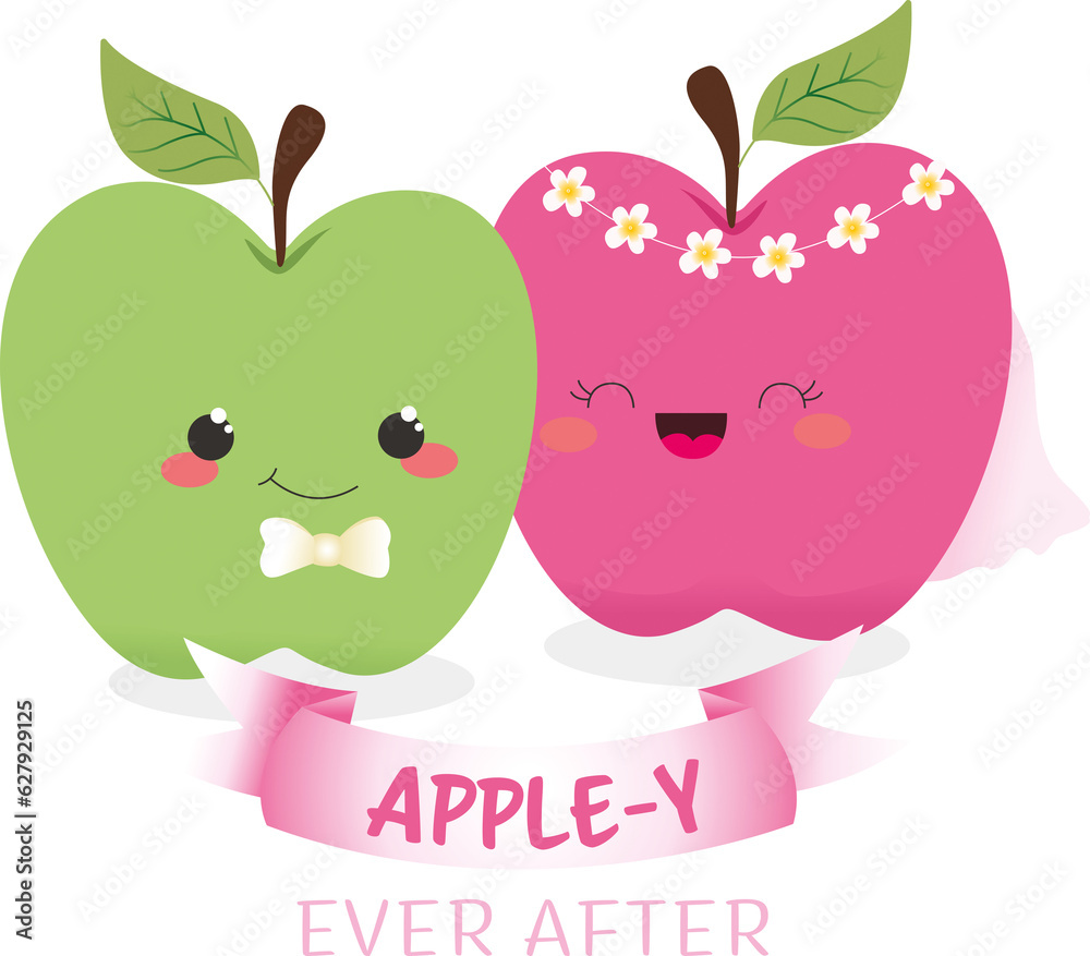 Digital png illustration of apple wedding with appley ever after text ...