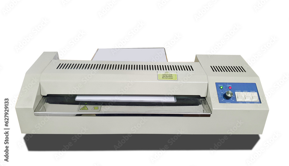 Laminator machine for document laminated in office work isolated on ...