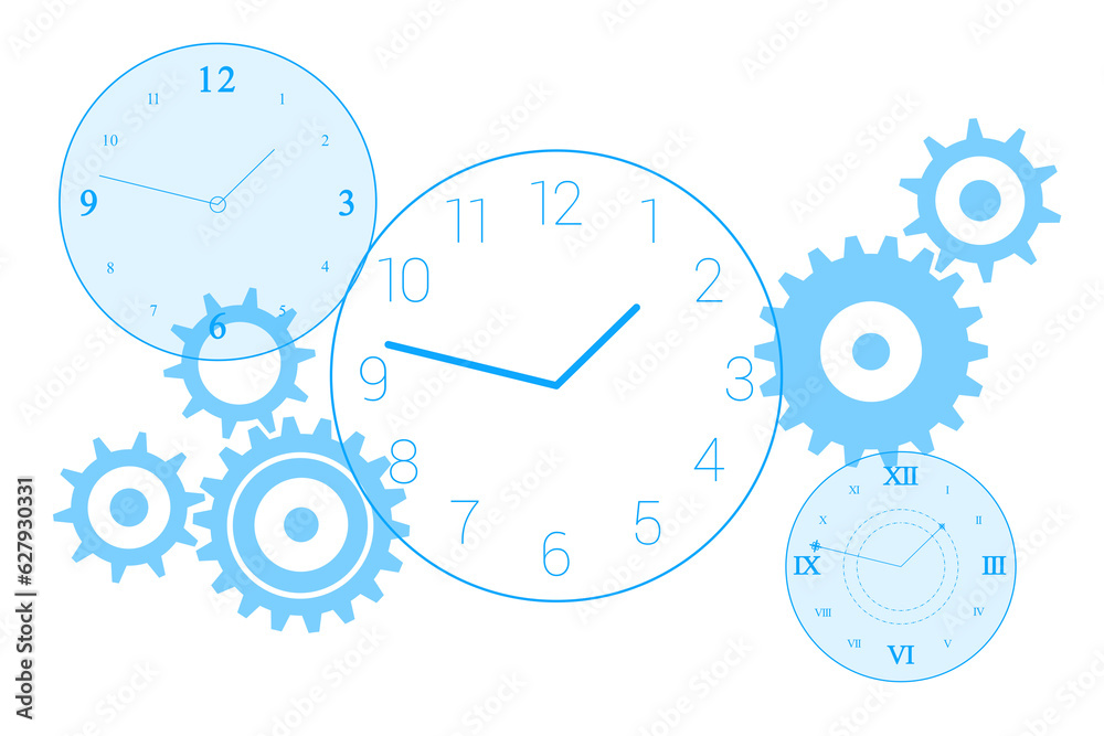 Digital png illustration of clocks and cog wheels on transparent ...