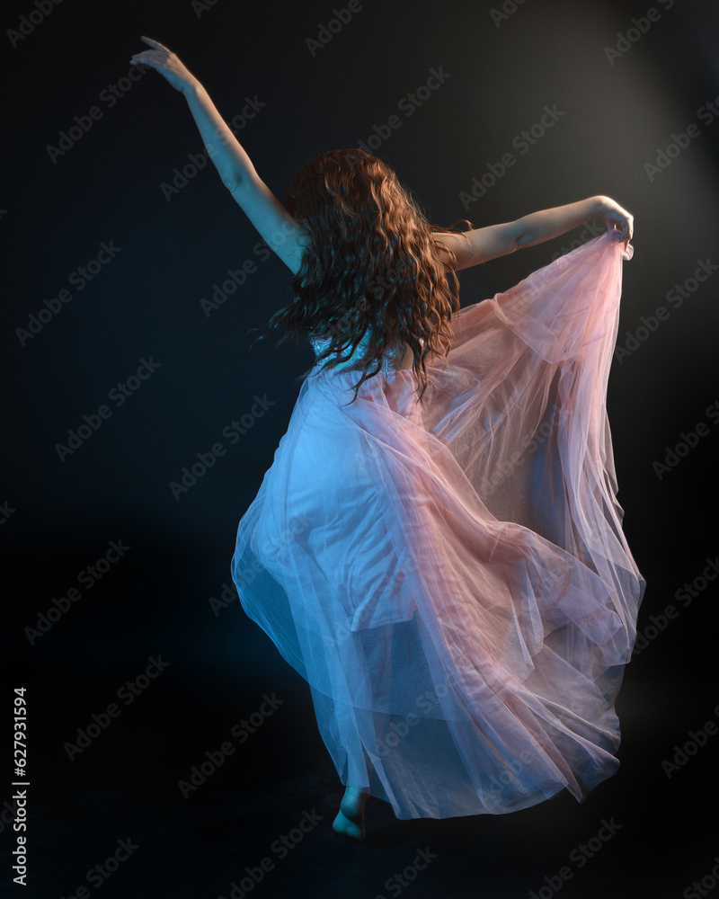 Full length portrait of beautiful brunette woman dancer, wearing ...