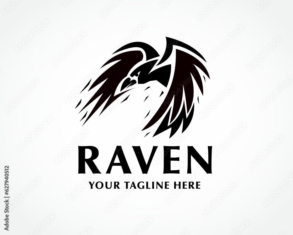 abstract raven bird flapping wings logo design template illustration ...