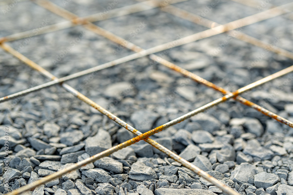 Welded wire mesh, WWM, installed within a sidewalk concrete form prior ...