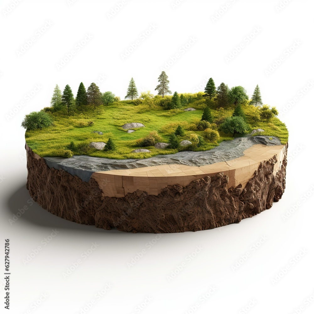 Green grass land with farm field, grass, rocks, isolated on white ...