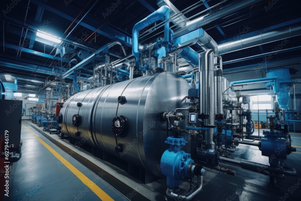 Foto de Modern boiler room with gas boilers, industrial heating. do ...
