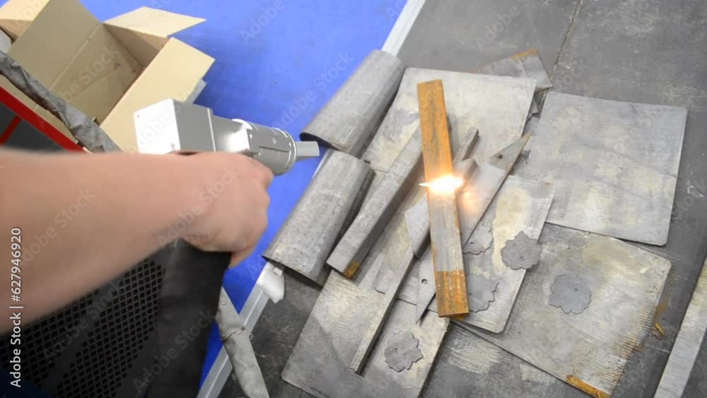 Laser cleaning of metal. Industrial removal of rust of metal surface ...