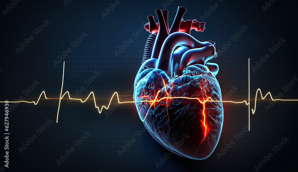 anatomy Human heart with cardiogram on ecg medical copy space ...
