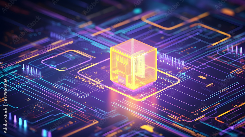 Data Storage Cube Between Neon Pathways Quantum Computing Database