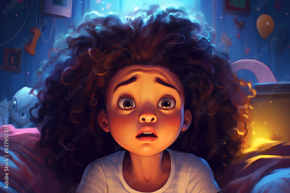 Childhood nightmare, bad dreaming concept illustration. Upset ...