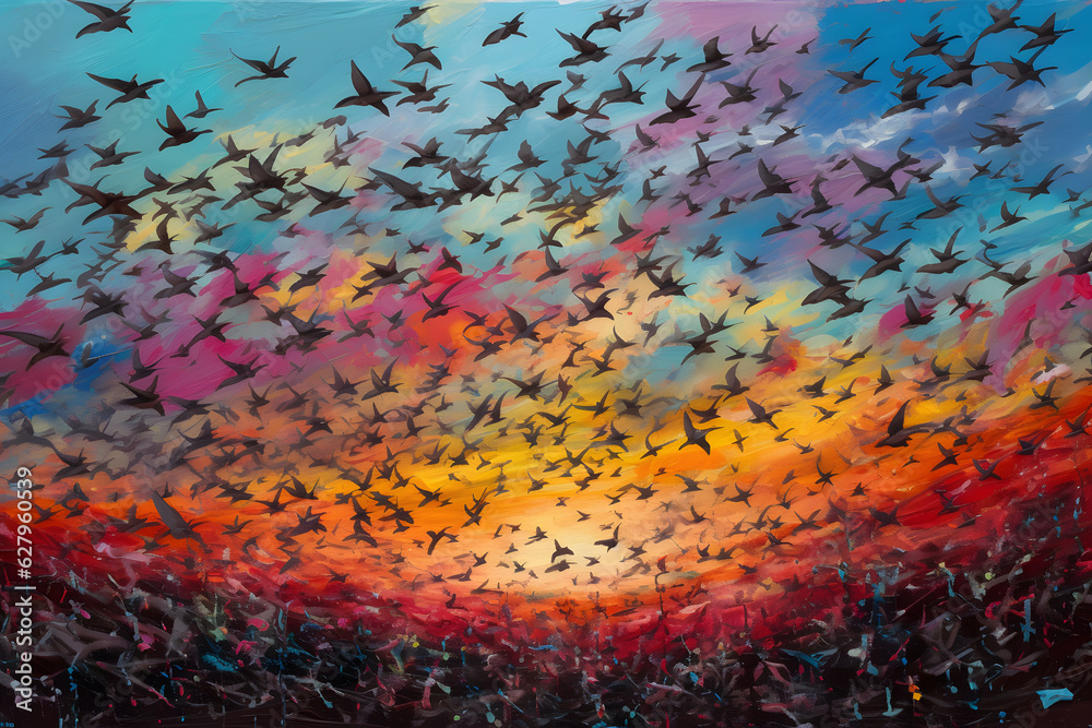 Flocks of birds creating mesmerizing patterns in the sky, their ...