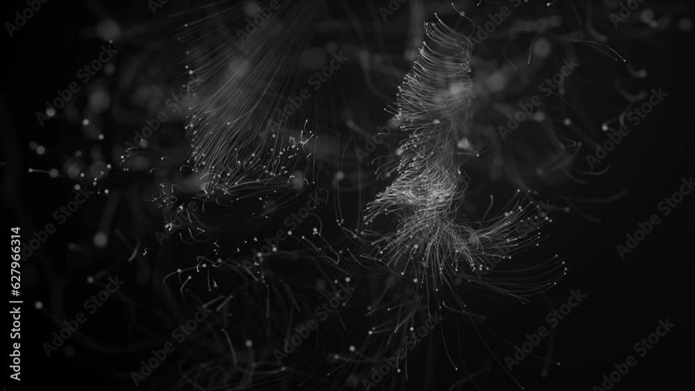 Abstract Particle Background Animation. Futuristic Optical Fibers ...