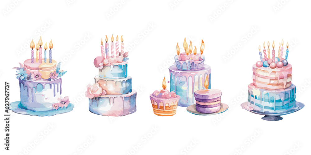 Watercolor Birthday Cake clipart for graphic resources Stock Vector ...