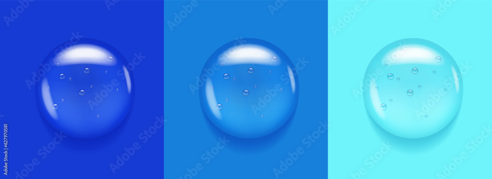 Transparent serum swatch on aqua blue background. Essential glycerin ...