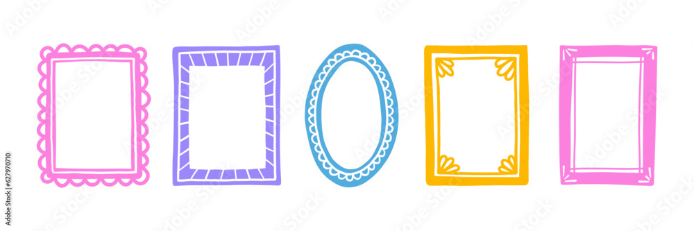 Color simple hand drawn picture frames. Doodle photo frames set. Blank ...
