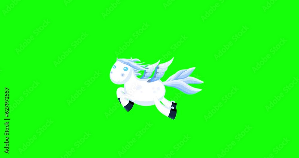 Cartoon isolated white blue pegasus flying character greenbox. Sweet ...