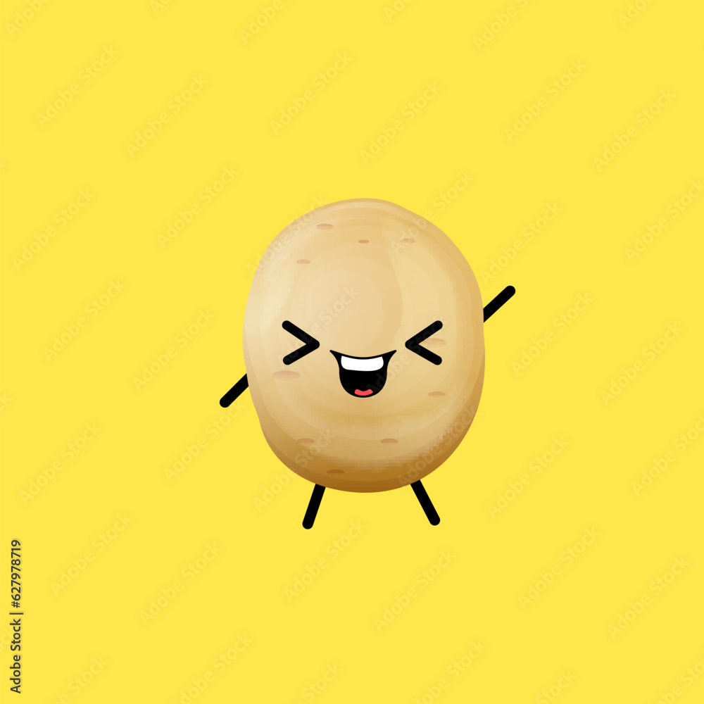 vector funny cartoon cute tiny brown smiling potato character isolated ...
