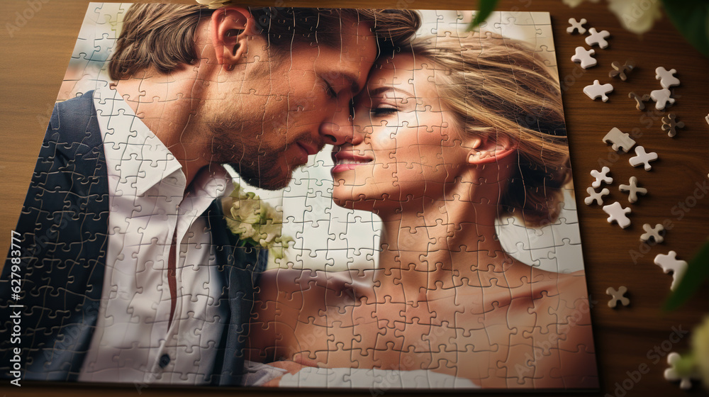 Romantic Couple's Puzzle: A close-up of a personalized jigsaw puzzle ...